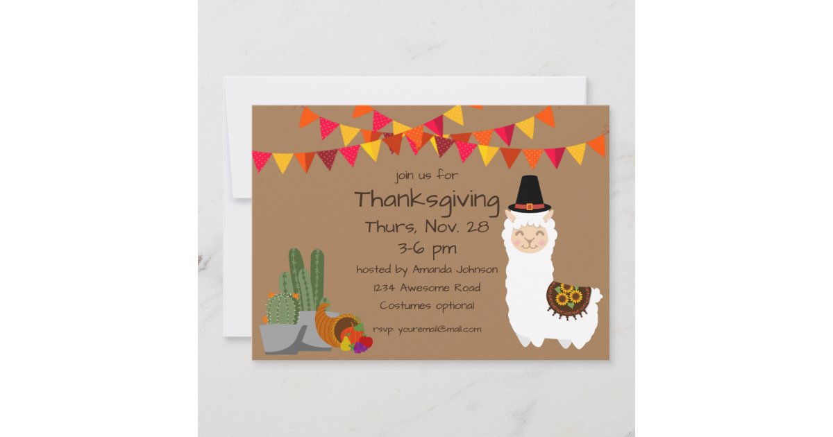 Thanksgiving Llama Party Invitation | Zazzle