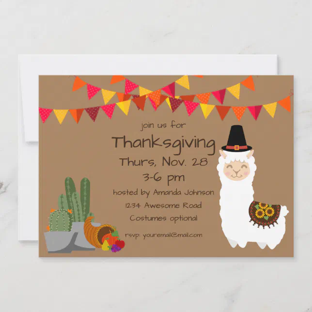 Thanksgiving Llama Party Invitation | Zazzle