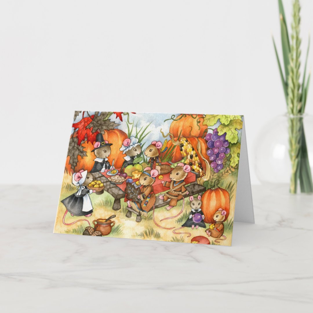 Thanksgiving Mice - Cute Greeting Card | Zazzle