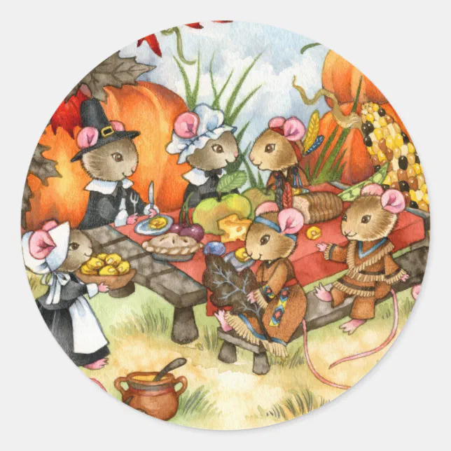 Thanksgiving Mice - Cute Stickers | Zazzle