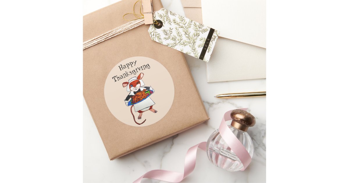 THANKSGIVING MOUSE PILGRIM CLASSIC ROUND STICKER | Zazzle