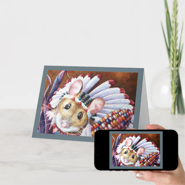 Thanksgiving Native American Mouse Watercolor Art Card | Zazzle