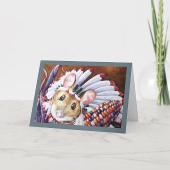 Thanksgiving Native American Mouse Watercolor Art Card | Zazzle