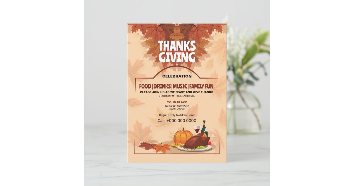 Thanksgiving Party Invitation Template | Zazzle