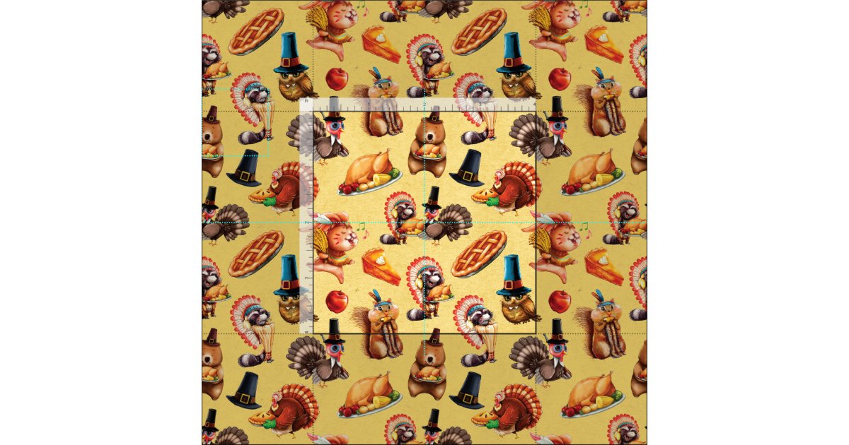 Thanksgiving Pie Turkey Animals Pumpkin Pattern Fabric | Zazzle
