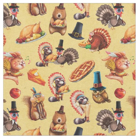 Thanksgiving Pie Turkey Pumpkin Pattern Fabric | Zazzle