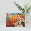 Thanksgiving Pilgrim Girl With Pumpkin Holiday Postcard | Zazzle