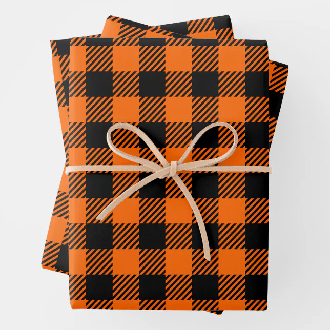 Thanksgiving Plaid Pattern In Black And Orange Wrapping Paper Sheets ...