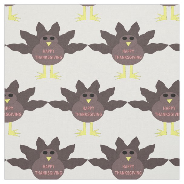 Cute Thanksgiving turkey cartoon pattern fabric | Zazzle