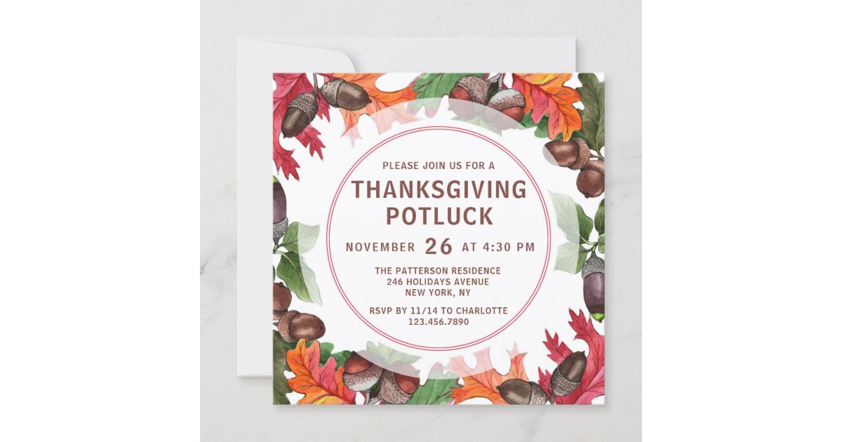 Thanksgiving Potluck Dinner Fall Watercolor Floral Invitation | Zazzle