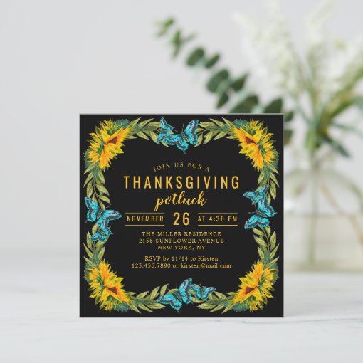 Thanksgiving Potluck Dinner Watercolor Sunflowers Invitation | Zazzle