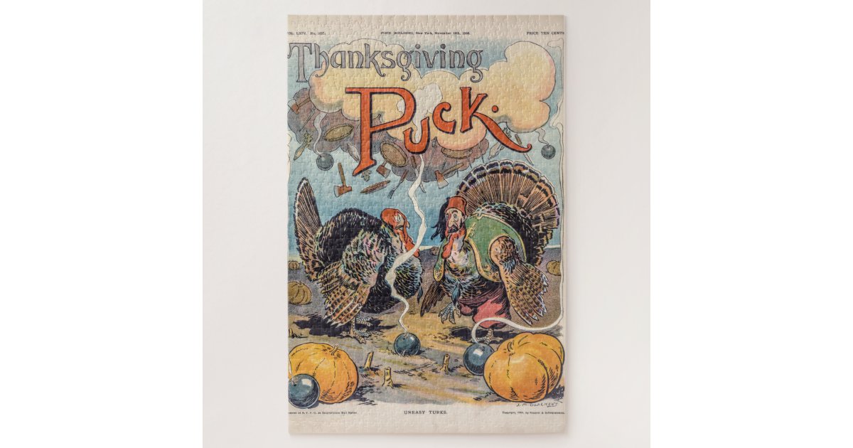 Thanksgiving Puck Vintage Illustration Jigsaw Puzzle | Zazzle