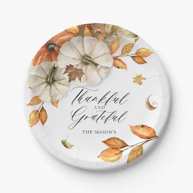 Thanksgiving Pumpkin and Leaves Paper Plates | Zazzle
