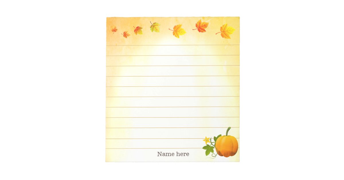 Thanksgiving Pumpkin & Fall Leaves Lined Notepad | Zazzle