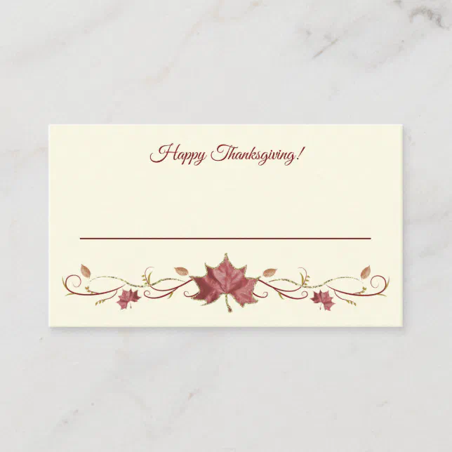 Thanksgiving Red Maple Leaves & Swirls Place Card | Zazzle