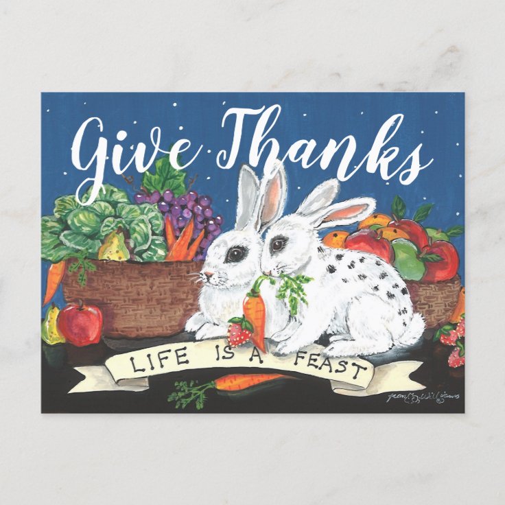 Thanksgiving Rustic Bunny Rabbit Feast Cute Thanks Holiday Postcard ...
