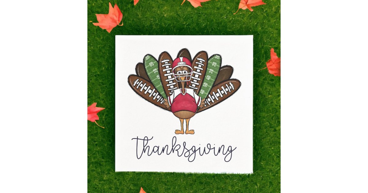 Thanksgiving Script Turkey Football Feathers Napkins | Zazzle