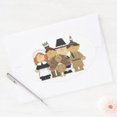 Thanksgiving Stickers/Pilgrims and Indians Oval Sticker | Zazzle