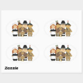 Thanksgiving Stickers/Pilgrims and Indians Oval Sticker | Zazzle