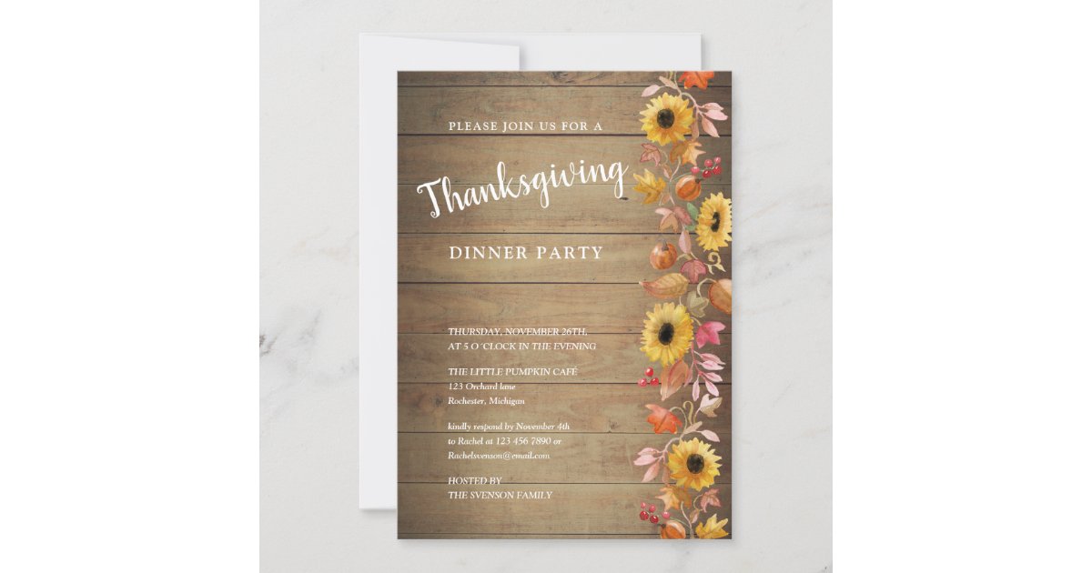 thanksgiving sunflowers and leaves invitation | Zazzle