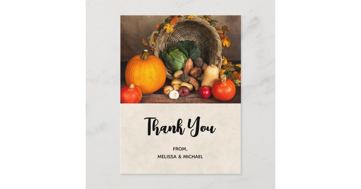 Thanksgiving Table Bountiful Harvest Thank You Postcard | Zazzle