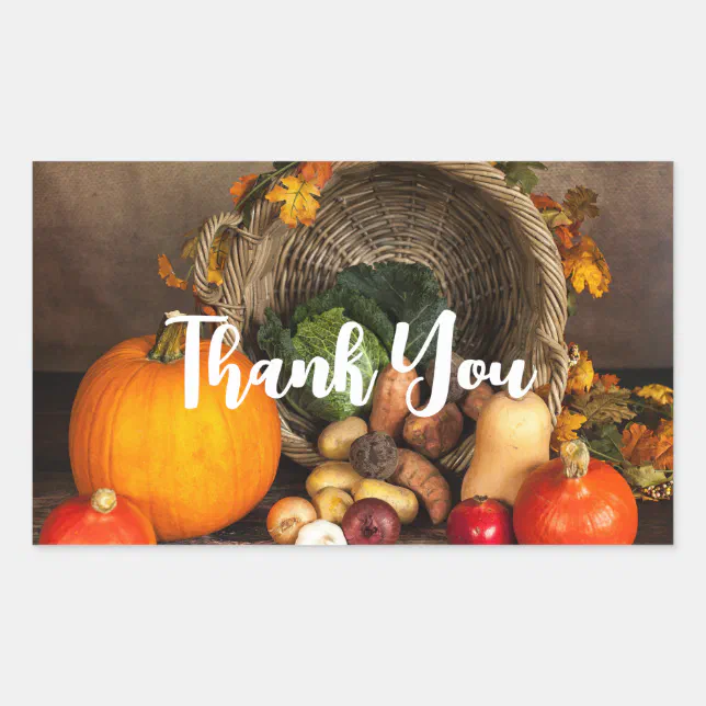 Thanksgiving Table Bountiful Harvest Thank You Rectangular Sticker | Zazzle