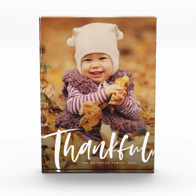 Thanksgiving thankful brush script modern photo bl | Zazzle
