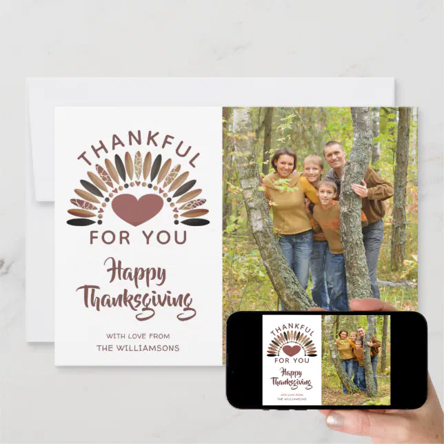 Thanksgiving THANKFUL FOR YOU Brush Script Heart Holiday Card | Zazzle