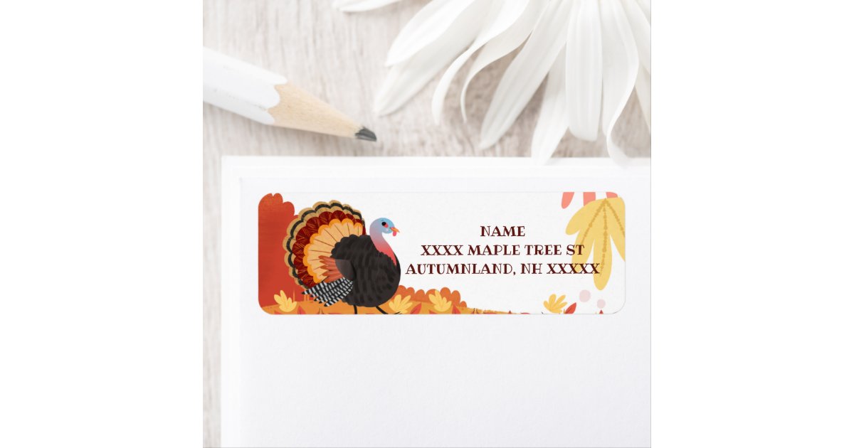 Thanksgiving Turkey and Fall Leaves Label | Zazzle