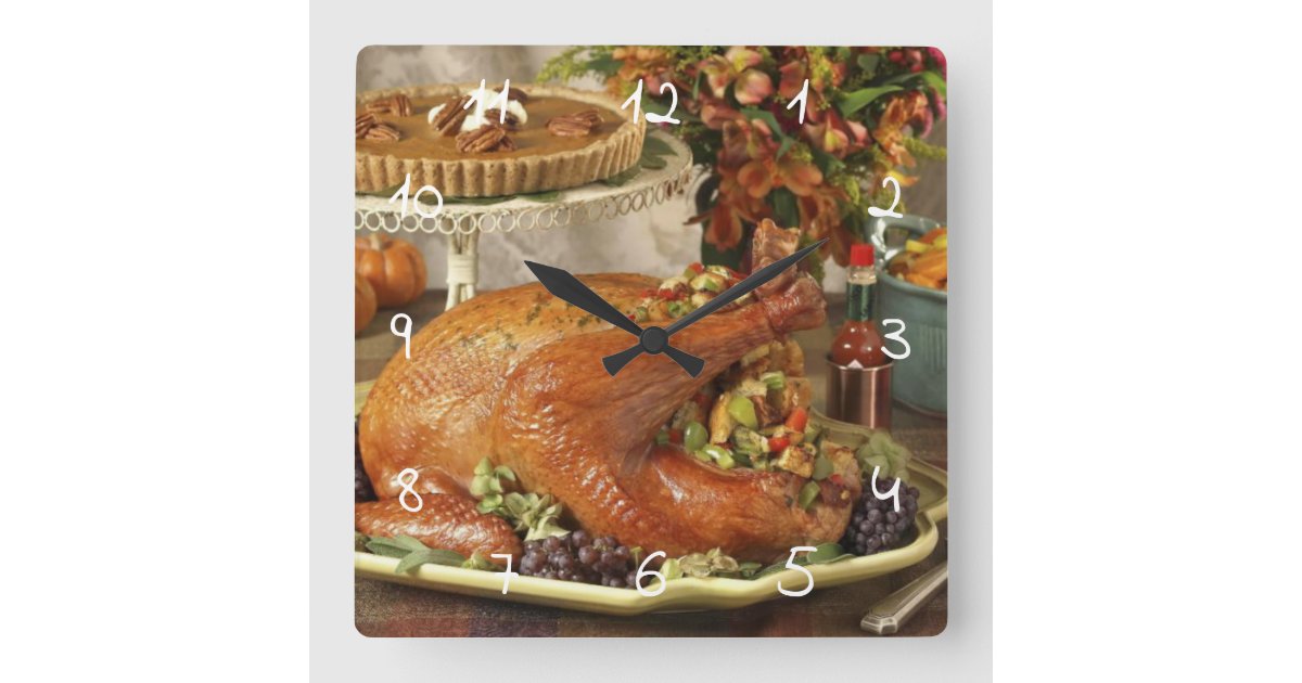 Thanksgiving turkey dinner square wall clock | Zazzle