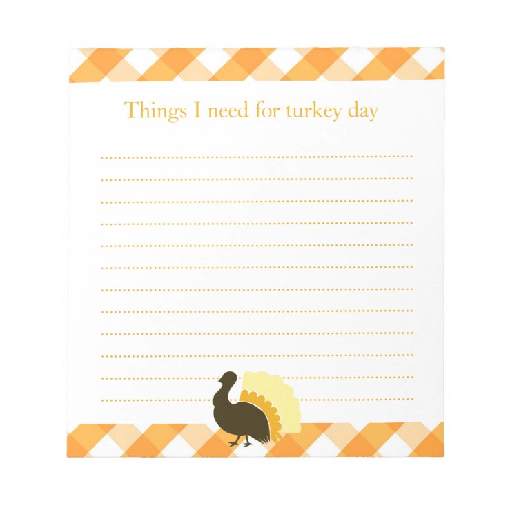 Thanksgiving turkey orange gingham shopping list notepad | Zazzle