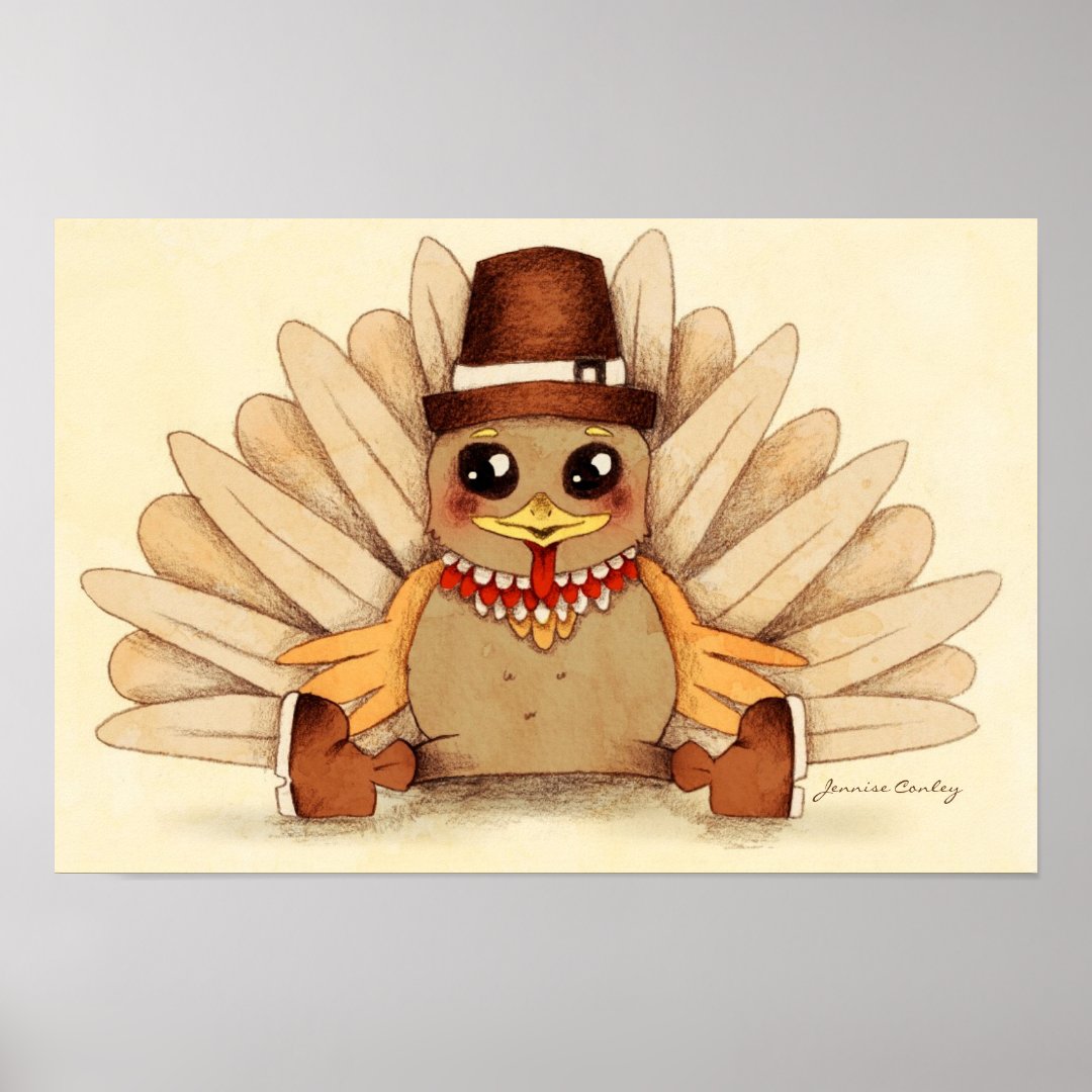 Thanksgiving Turkey Pilgrim Art Drawing Poster | Zazzle