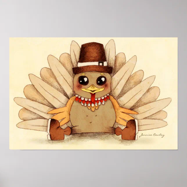 Thanksgiving Turkey Pilgrim Art Drawing Poster | Zazzle