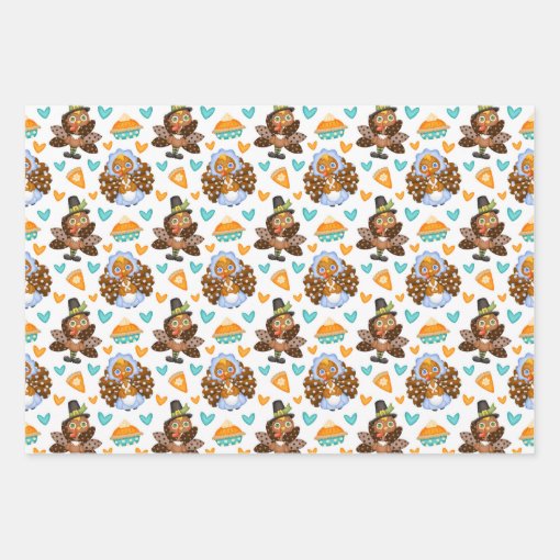 Thanksgiving Turkey Pumpkin Pie Wrapping Paper Set | Zazzle