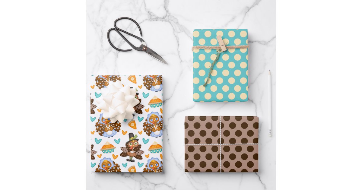 Thanksgiving Turkey Pumpkin Pie Wrapping Paper Set | Zazzle
