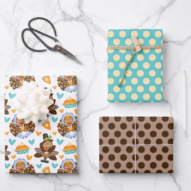Thanksgiving Turkey Pumpkin Pie Wrapping Paper Set | Zazzle