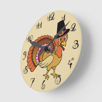 Thanksgiving Turkey Round Clock | Zazzle