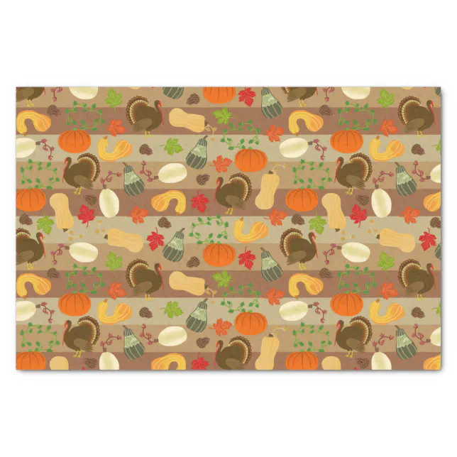 Thanksgiving Turkey Squash Autumn Harvest Pattern Tissue Paper | Zazzle