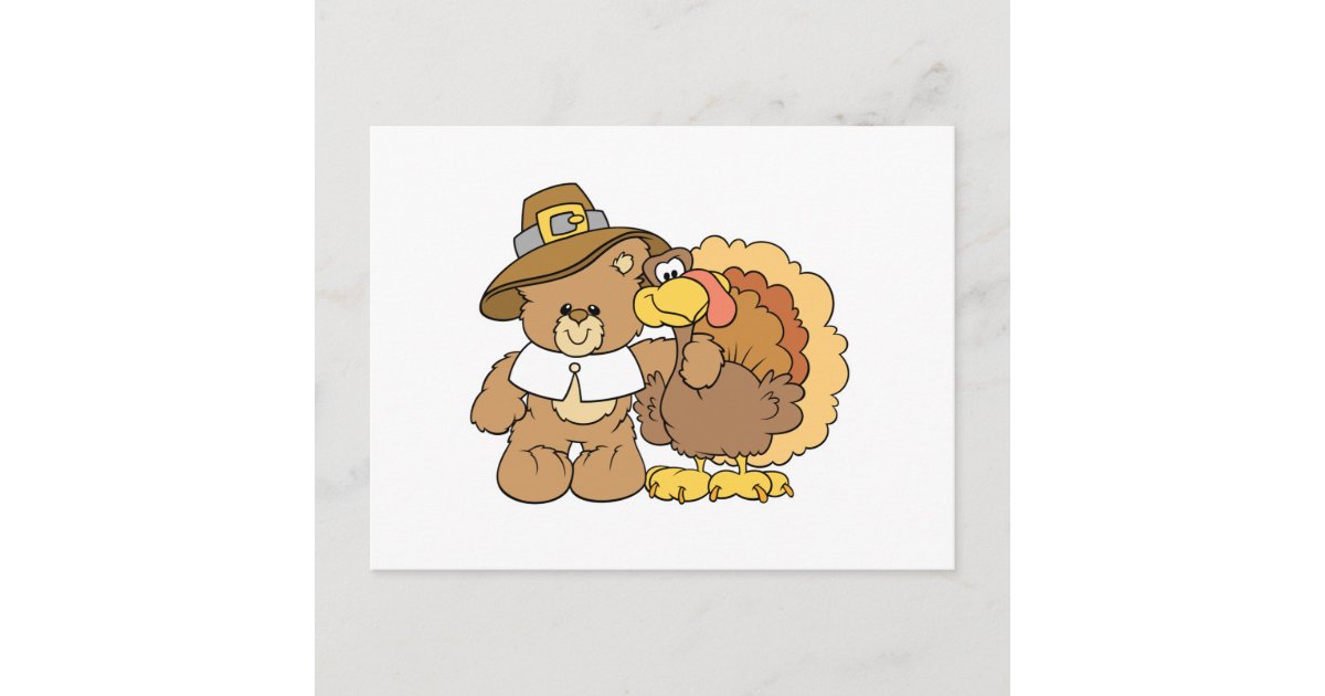 thanksgiving turkey teddy bear design holiday postcard | Zazzle