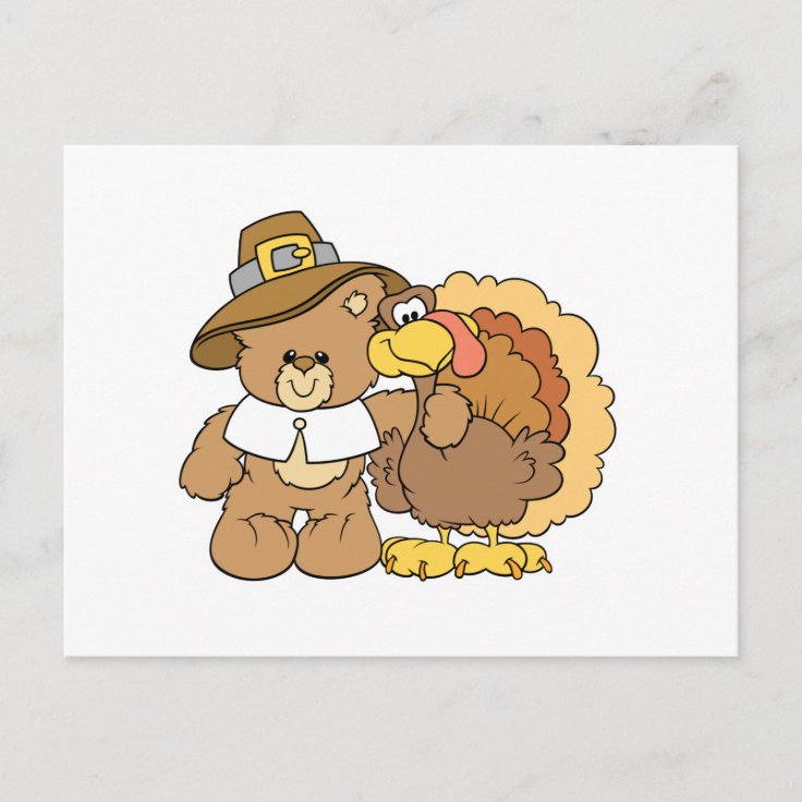 thanksgiving turkey teddy bear design holiday postcard | Zazzle