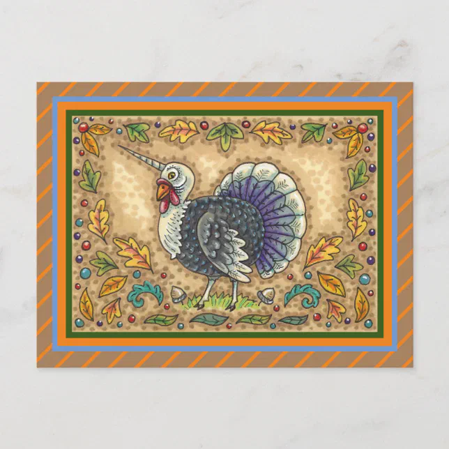 THANKSGIVING TURKEY UNICORN, WHIMSICAL FANTASY POSTCARD | Zazzle