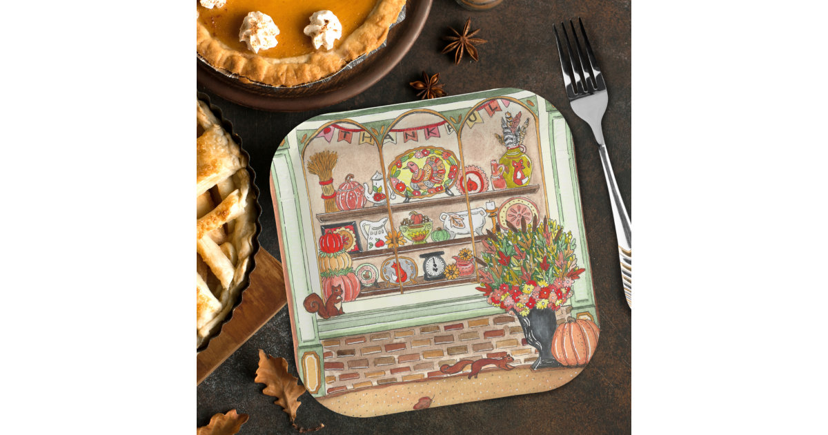 Thanksgiving Vintage Antique Shop Paper Plates | Zazzle