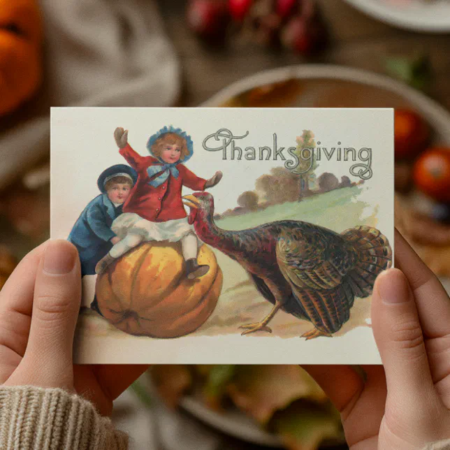 Thanksgiving Vintage Turkey Pumpkin Card | Zazzle