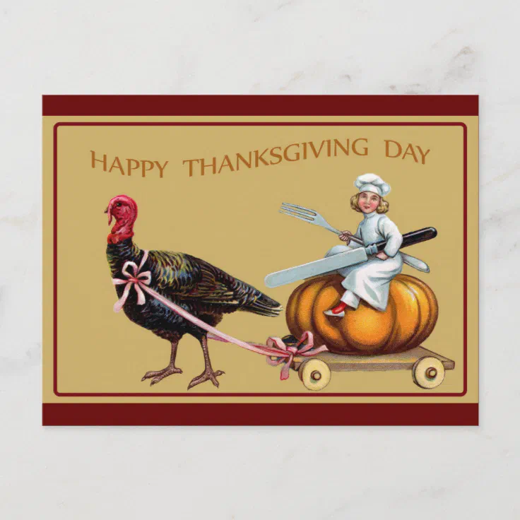 Thanksgiving Vintage Turkey Pumpkin Postcard | Zazzle
