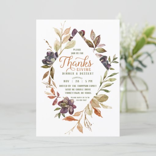 Thanksgiving Watercolor Fall Foliage Invitation | Zazzle