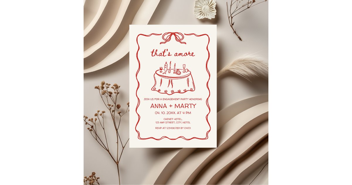 That's amore Hand-illustrated Red Engagement Party Invitation | Zazzle