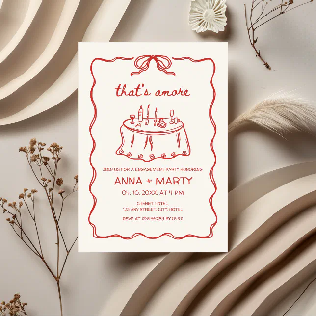 That's amore Hand-illustrated Red Engagement Party Invitation | Zazzle