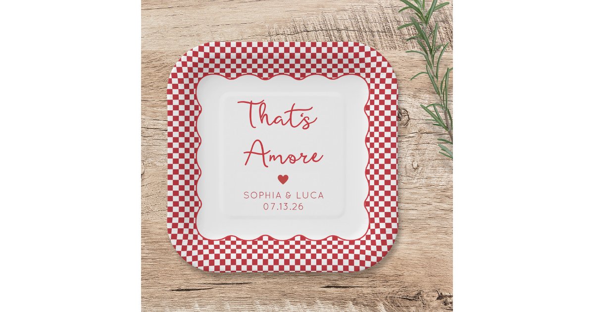 That's Amore Italian Chic Personalized Red Wedding Paper Plates | Zazzle