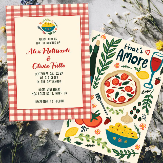 That's Amore Italian Food CUSTOM Plaid Wedding Invitation | Zazzle
