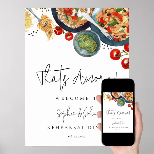 That's Amore! Watercolor Italian Food Welcome Sign | Zazzle